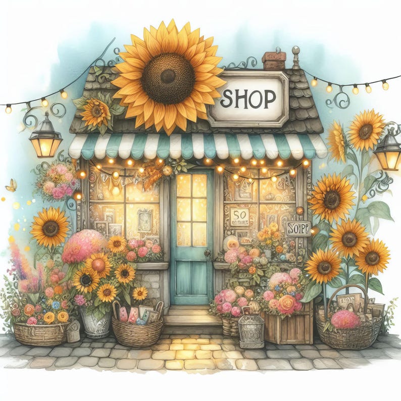 Sunflower Shop: Clipart, 10 High Res Watercolor Jpgs, Junk Journaling ...