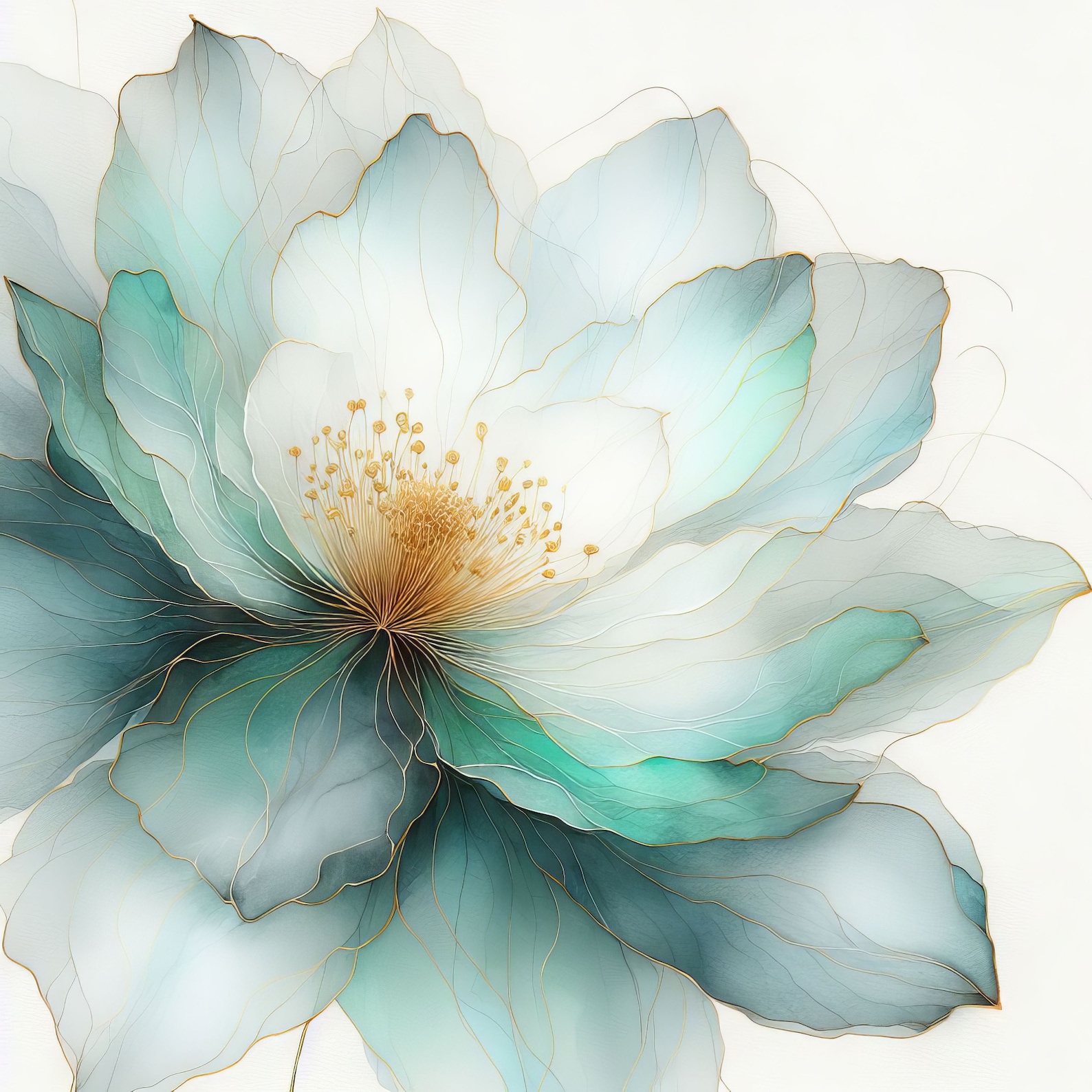 Exquisite Gold Edged Aqua Flower: Clip Art, 10 High Res Watercolor Jpgs ...