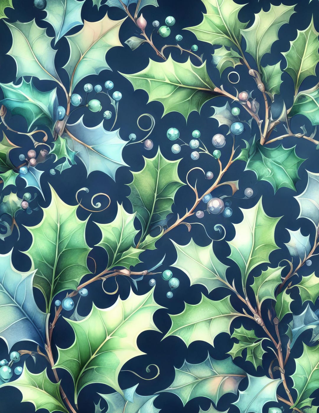 Christmas Holly Paper 10 High Res Watercolor Jpgs Junk Journaling ...