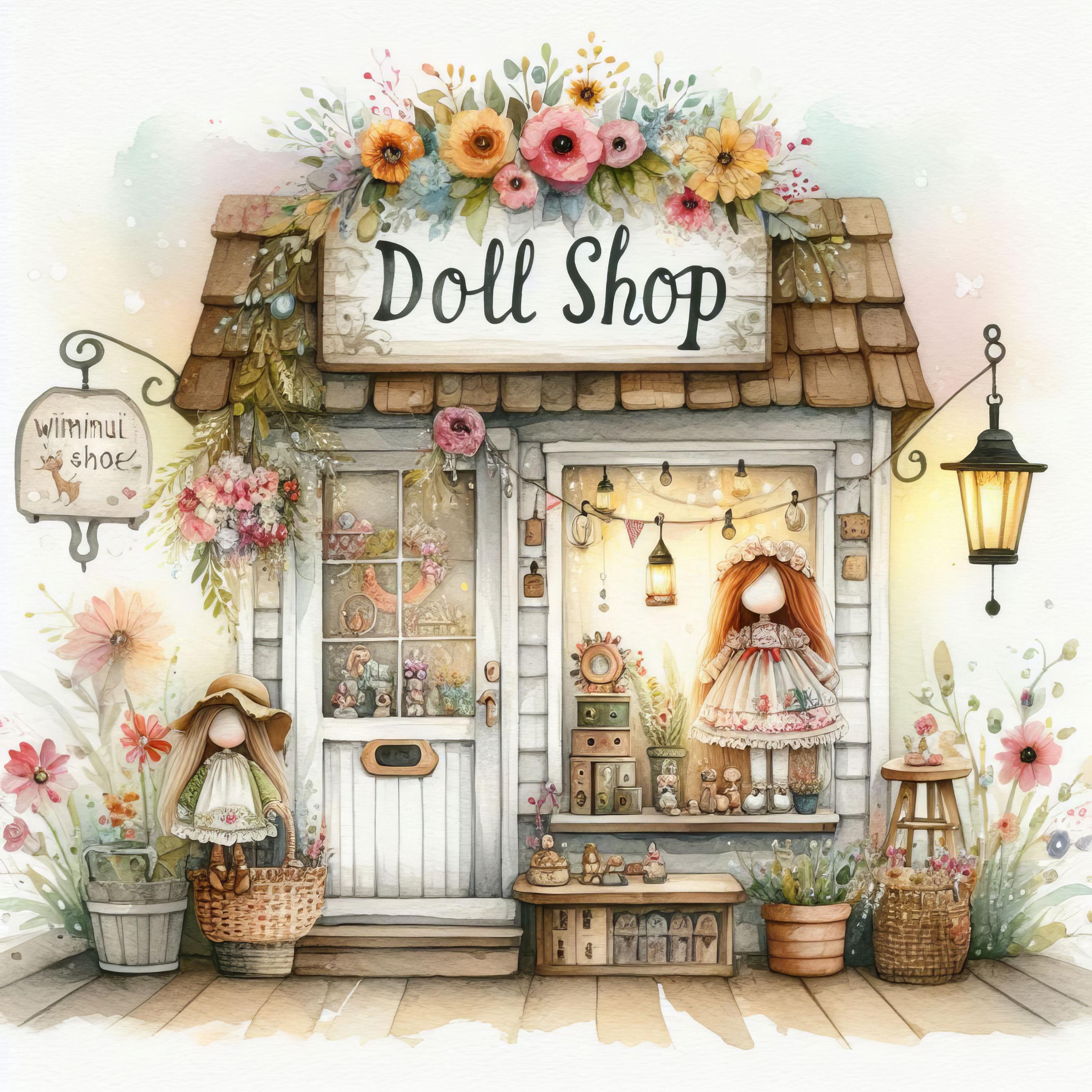 Doll Shop Clip Art 10 High Res Watercolor Jpgs Junk Journaling ...