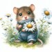 Mouse With Daisy: Clip Art, 10 High Res Watercolor Jpgs, Junk ...