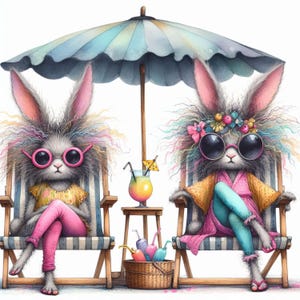 Quirky Rabbits With Lemonade 10 High Res Watercolor Jpgs Junk ...