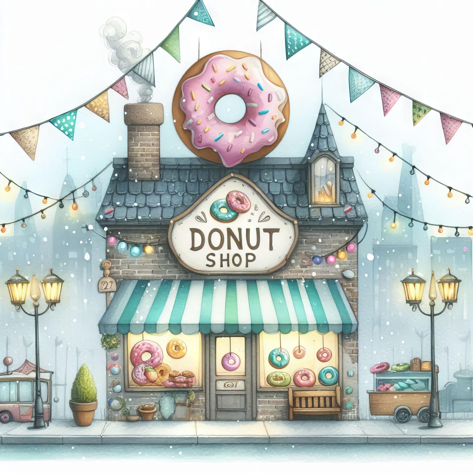 Donut Shop Clip Art 10 High Res Watercolor Jpgs Junk Journaling ...