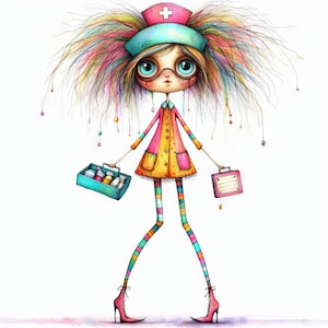 Quirky Nurse Clip Art 10 High Res Watercolor Jpgs for Junk Journaling ...