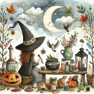 Whimsical Witch: Clip Art, 10 High Res Watercolor Jpgs, Junk Journaling ...