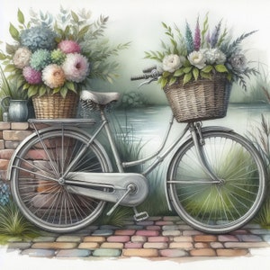 Summer Bicycle Clip Art Bundle 10 High Res Watercolor Jpgs for Junk ...