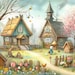 Whimsical Spring Village Art 10 High Res Watercolor Jpgs for Junk ...