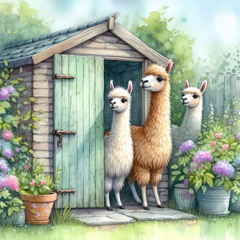 Peeking Llamas: 10 High Res Watercolor Jpgs, Junk Journaling ...
