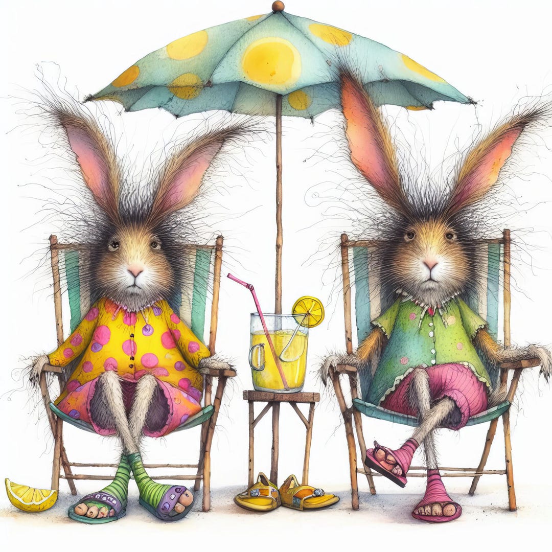 Quirky Rabbits With Lemonade 10 High Res Watercolor Jpgs Junk ...
