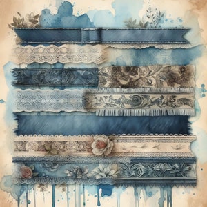 Blue Denim and Lace Clip Art 10 High Res Watercolor Jpgs for Junk ...