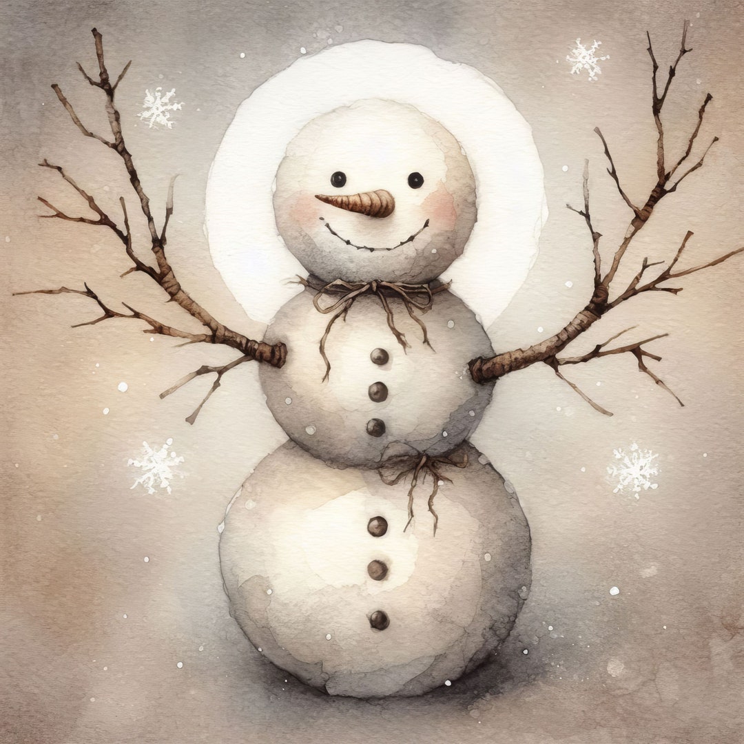 Rustic Snowman Clip Art 10 High Res Watercolor Jpgs for Junk Journaling ...