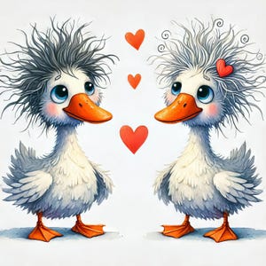 Quirky Geese in Love Hug 10 High Res Watercolor Jpgs for Junk ...