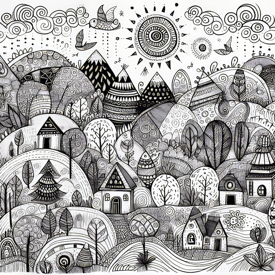 Adult Coloring Pages Whimsical Landscape Clip Art 10 High Res ...