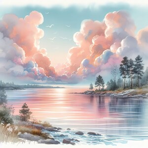 Pastel Clouds Clip Art 10 High Res Watercolor Jpgs for Junk Journaling ...