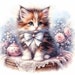 Kitten With White Bow Clip Art Bundle 10 High Res Watercolor Jpgs for ...