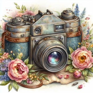 Vintage Camera Clip Art Bundle 10 High Res Watercolor Jpgs for Junk ...
