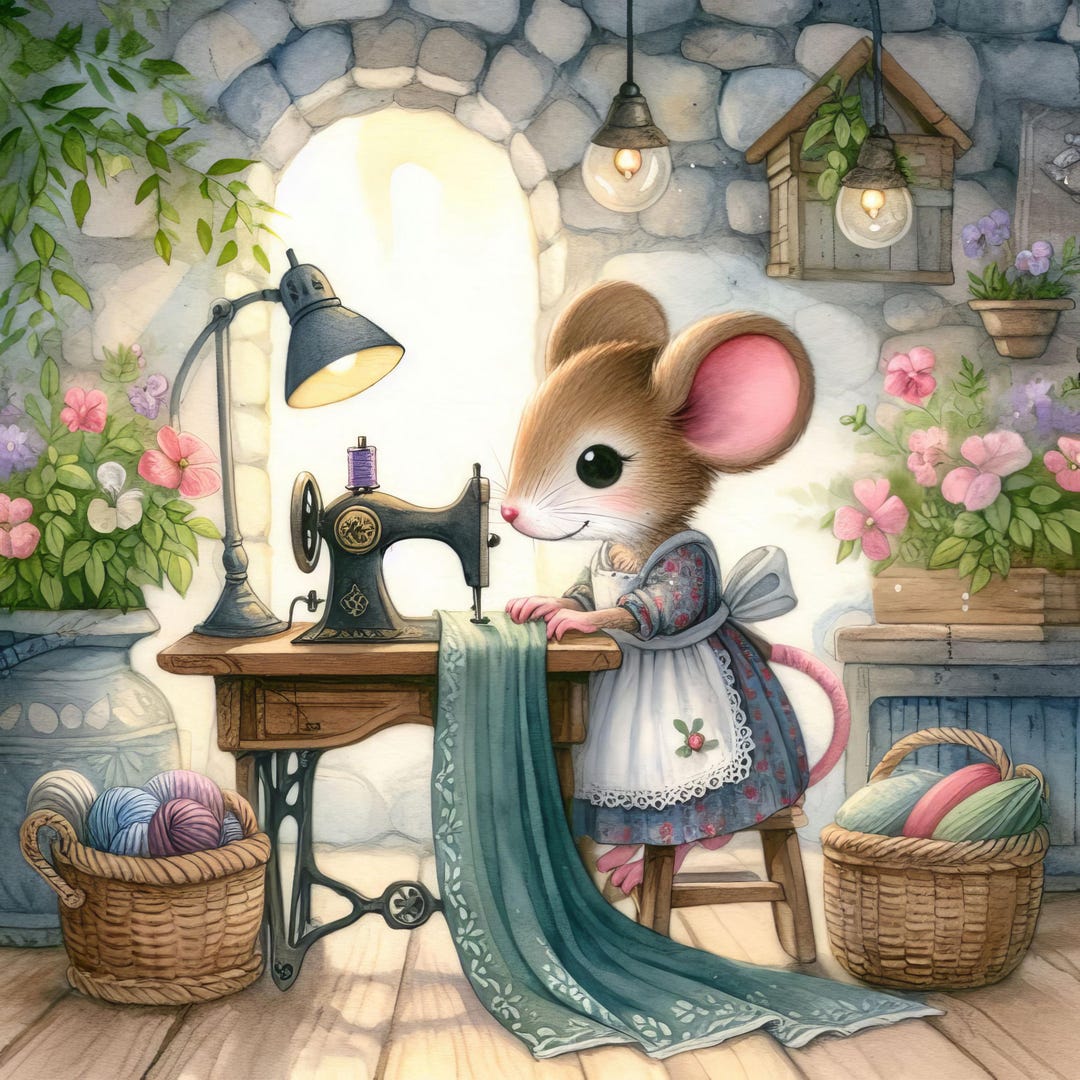 Sewing Mouse Clip Art 10 High Res Watercolor Jpgs for Junk Journaling ...