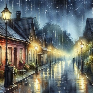 Rainy Night: Clip Art, 10 High Res Watercolor Jpgs, Junk Journaling ...