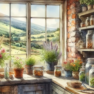 Tuscany Kitchen Window: 10 High Res Watercolor Jpgs, Junk Journaling ...