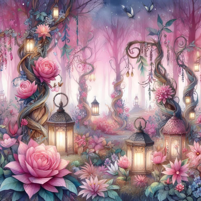 Pink Magical Forest: Clip Art 10 High Res Watercolor Jpgs Junk ...