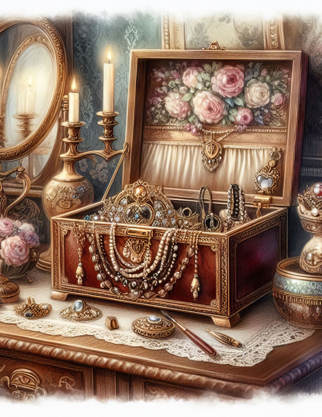 Victorian Jewelry Box on Dressing Table Clip Art Bundle 10 High Res ...