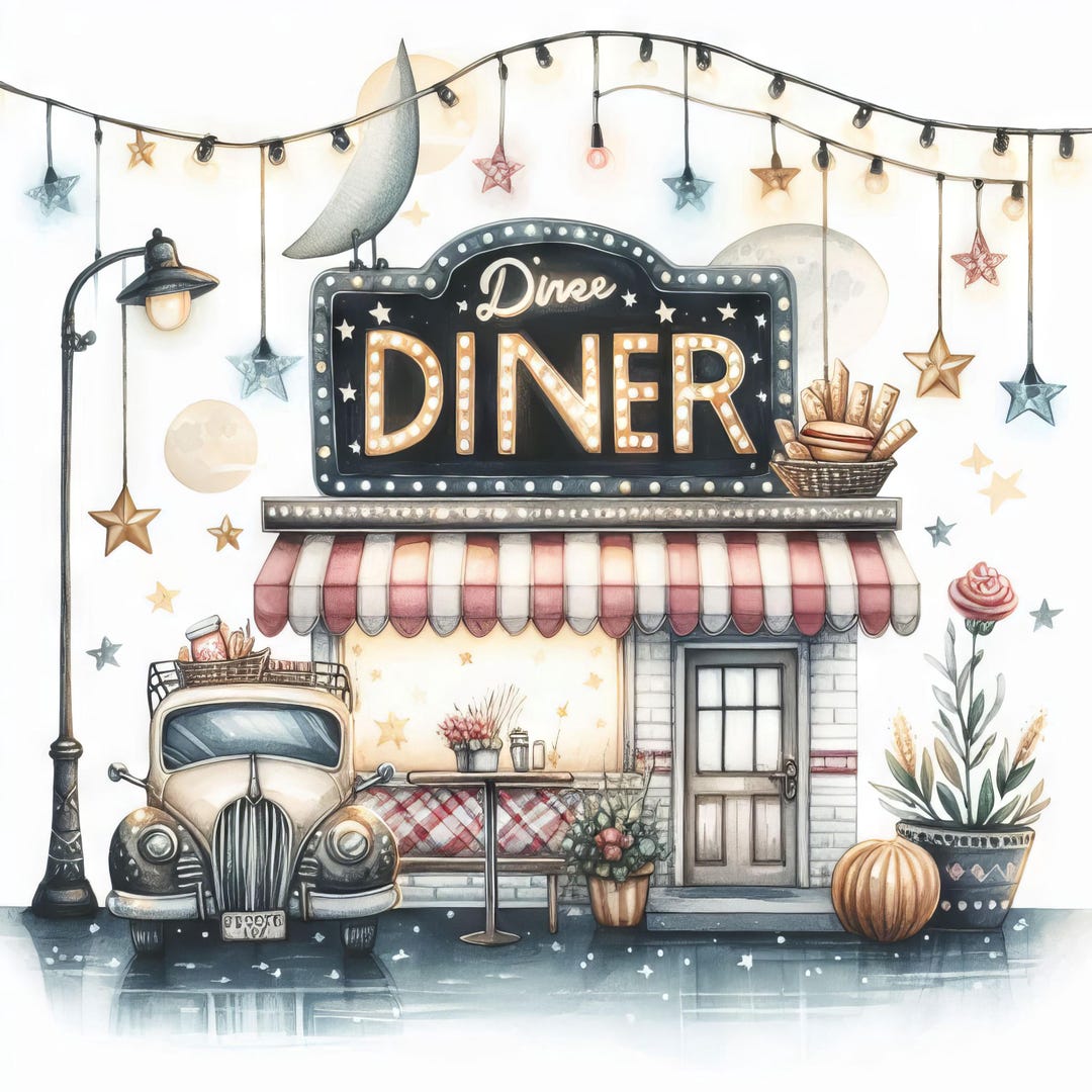 Diner: 10 High Res Watercolor Jpgs, Junk Journaling, Scrapbooking, Card ...