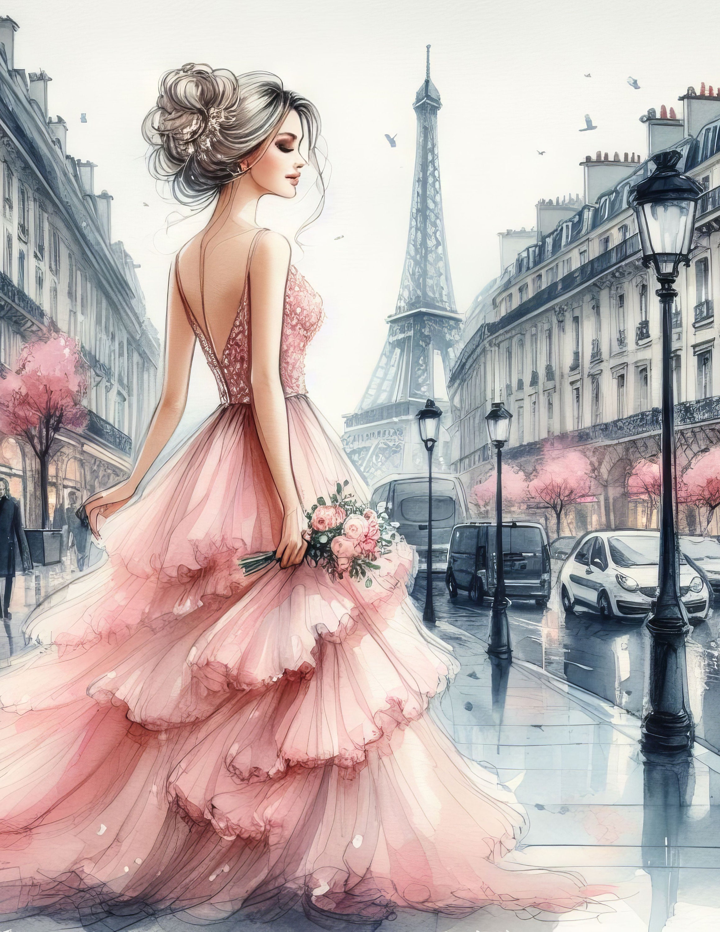 Paris in Pink Clip Art Kit 10 High Res Watercolor Jpgs for Junk ...