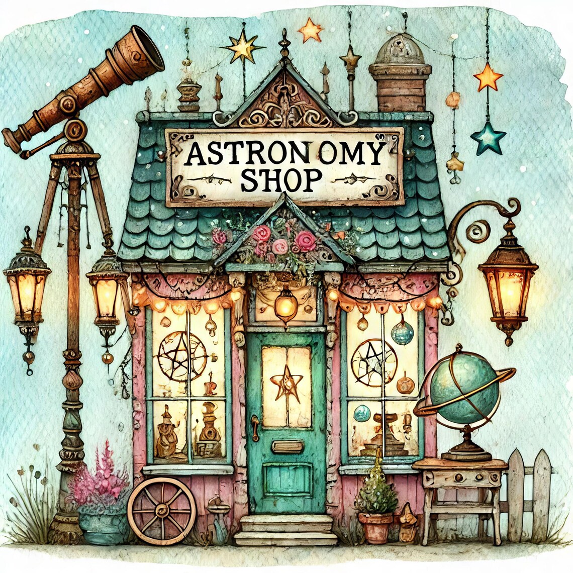 Astronomy Shop: 10 High Res Watercolor Jpgs. Junk Journaling ...