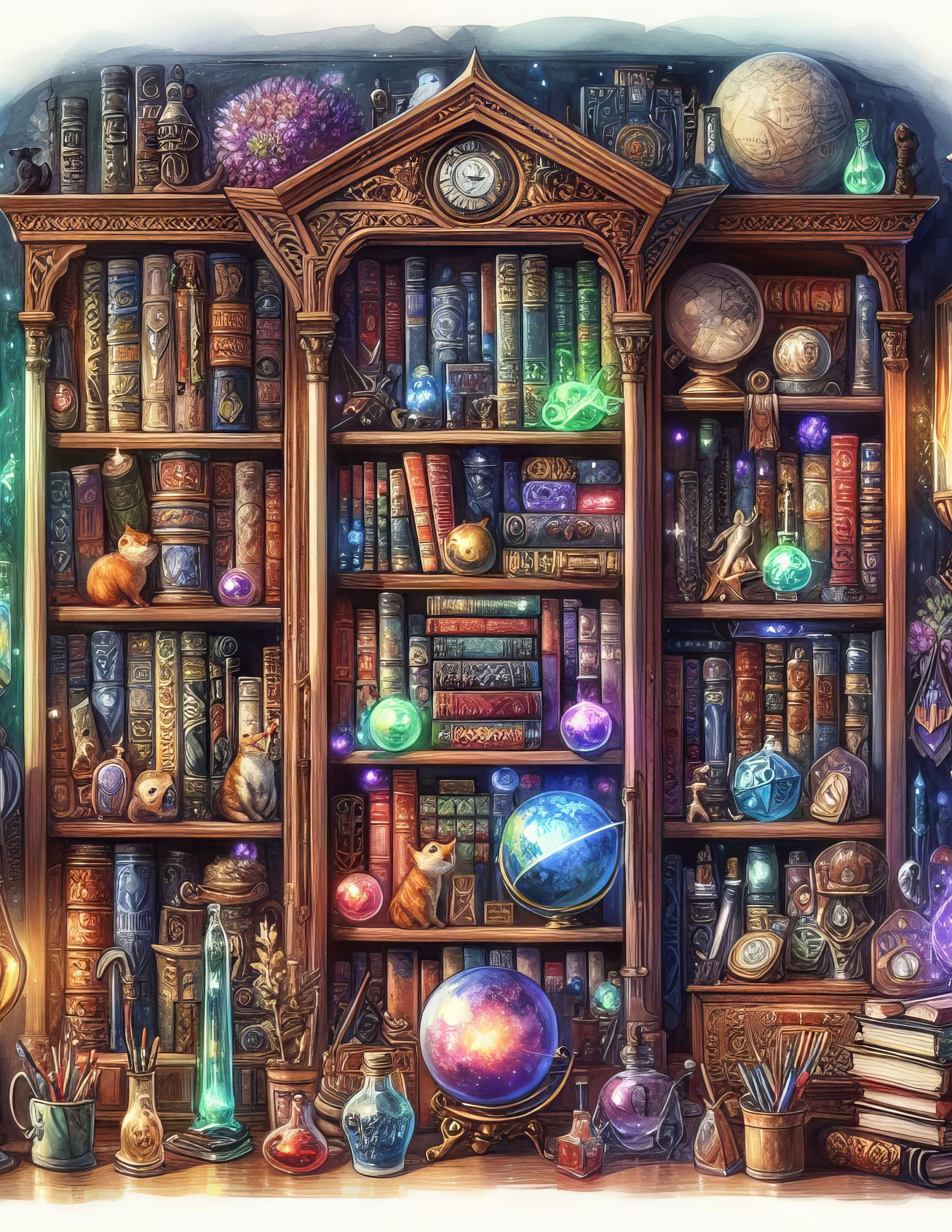 Magical Bookcase 10 High Res Watercolor Jpgs for Junk Journaling ...