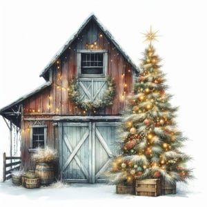 Christmas on the Farm Clip Art 10 High Res Watercolor Jpgs Junk ...