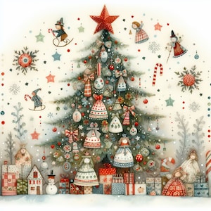Calico Christmas Tree: Clip Art, 10 High Res Watercolor Jpgs, Junk ...