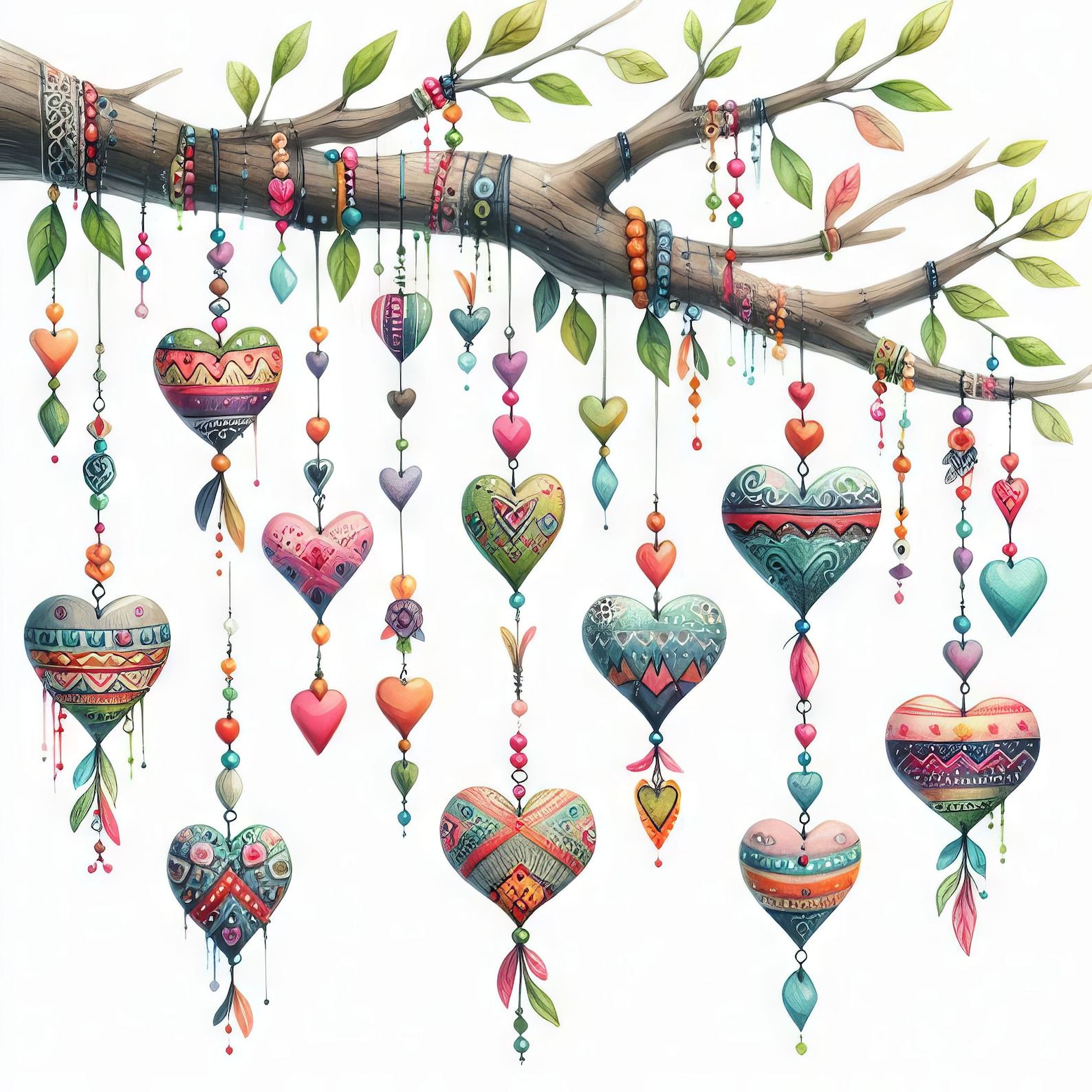 Hanging Boho Hearts Clip Art 10 High Res Watercolor Jpgs for Junk ...