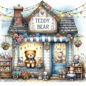 Teddy Bear Shop Clip Art 10 High Res Watercolor Jpgs Junk Journaling ...