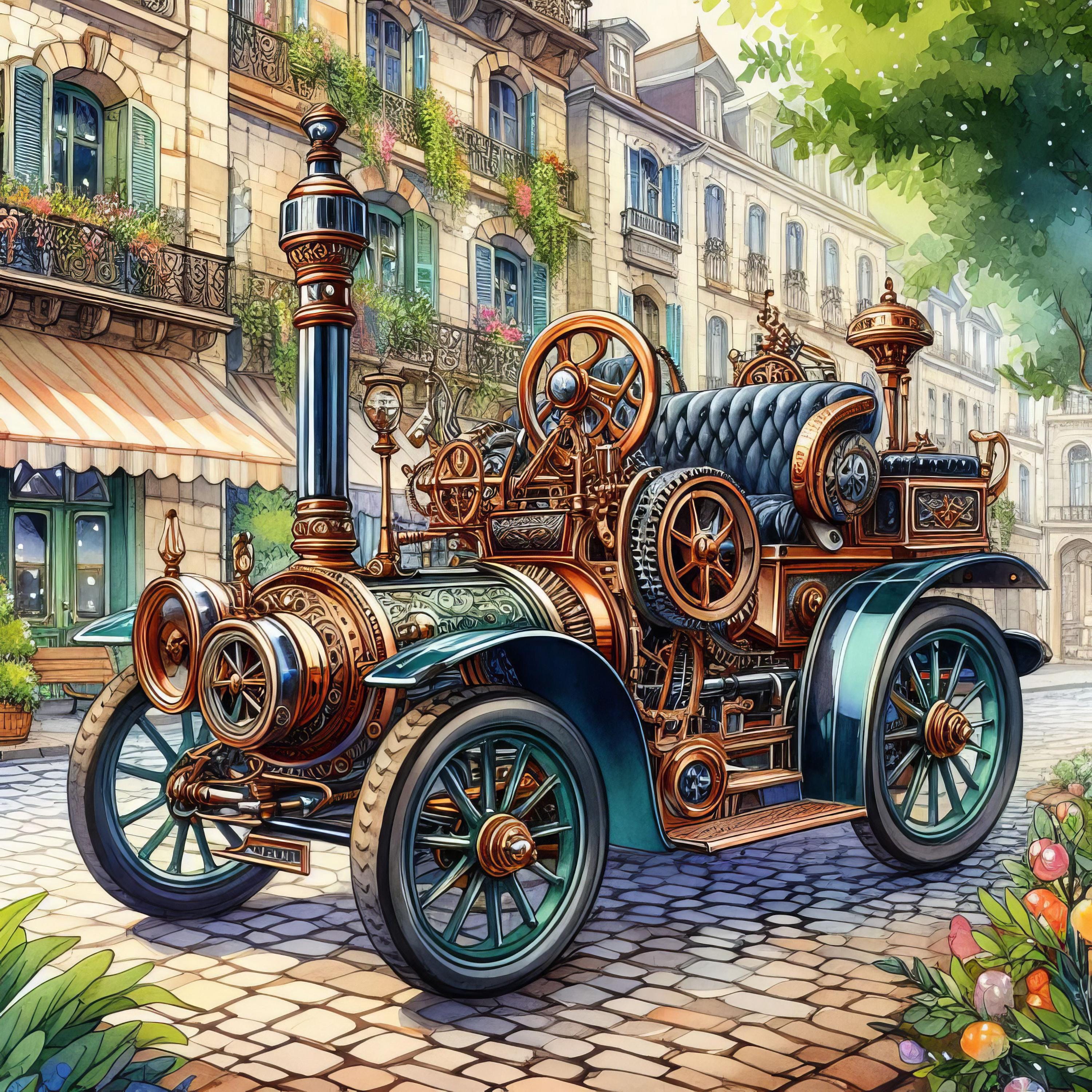 Steampunk Car 10 High Res Watercolor Jpgs Junk Journaling, Card Making ...