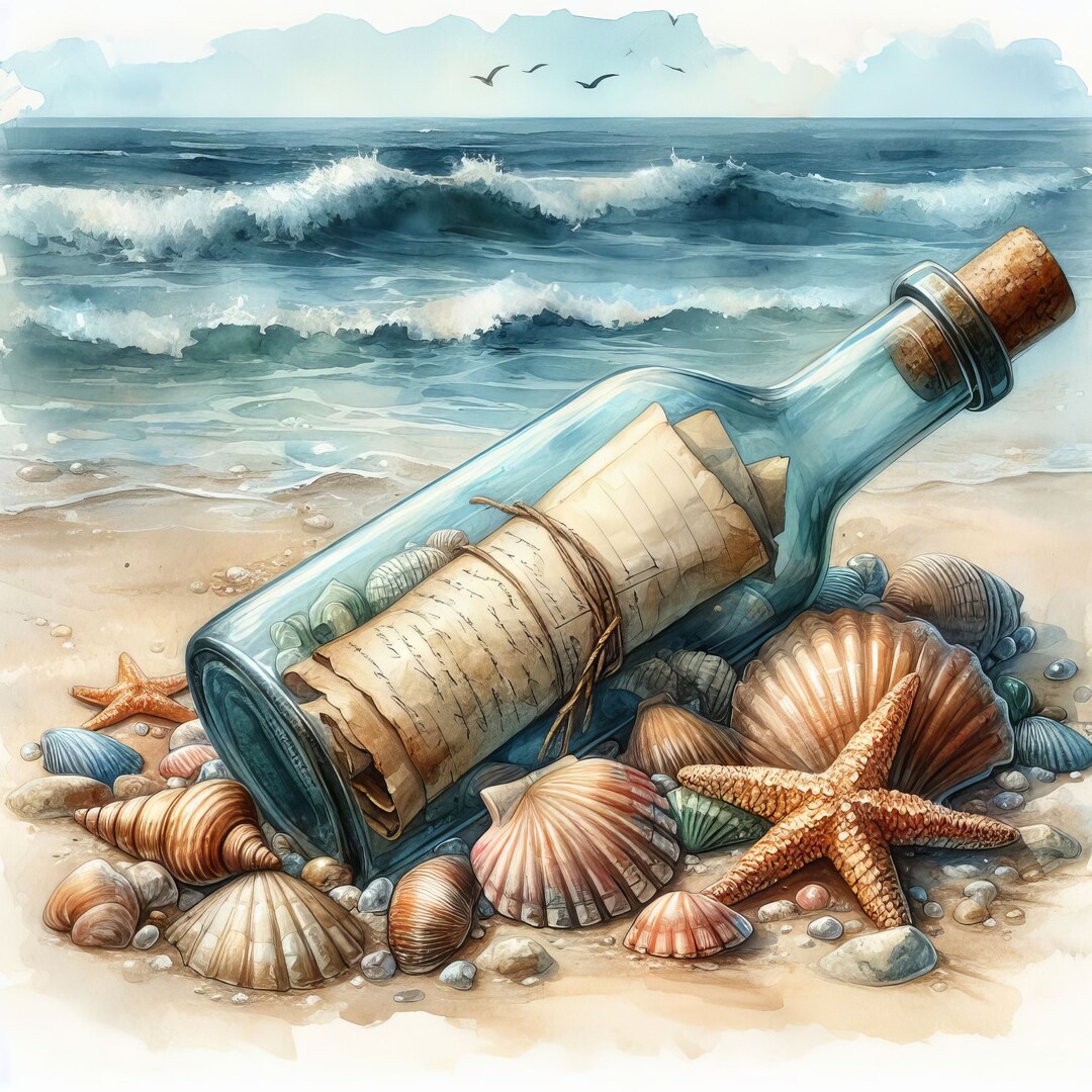 Note in a Bottle: Clip Art Bundle 10 High Res Watercolor Jpegs Junk ...