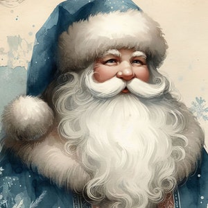 Vintage Blue Santa Clipart Bundle 10 High Res Watercolor Jpgs for Junk ...