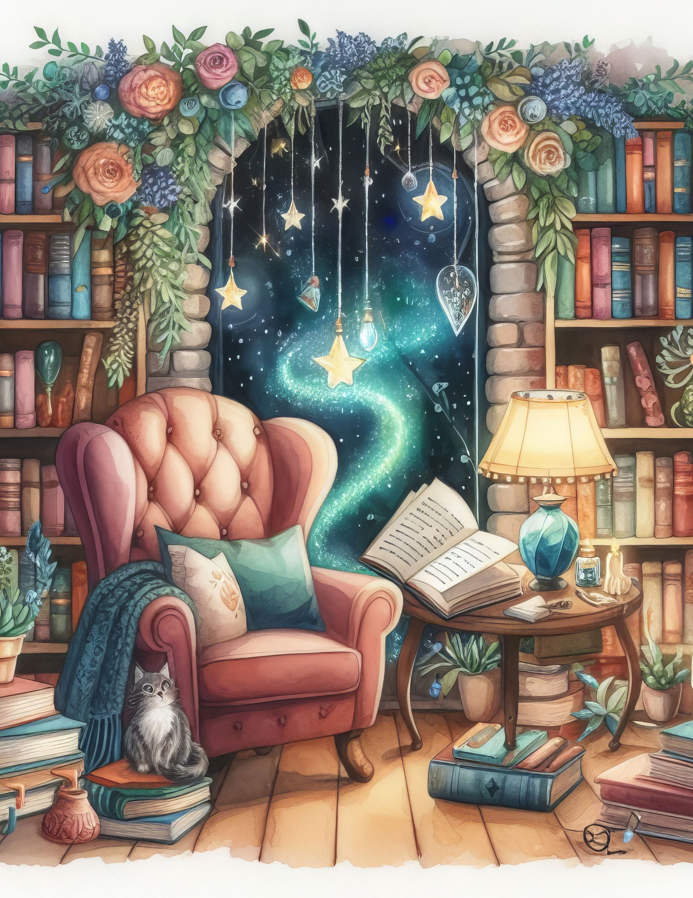 Magical Reading Nook: Clip Art, 10 High Res Watercolor Jpgs, Junk ...