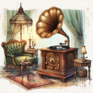 Vintage Victrola Clip Art 10 High Res Watercolor Jpgs for Junk ...