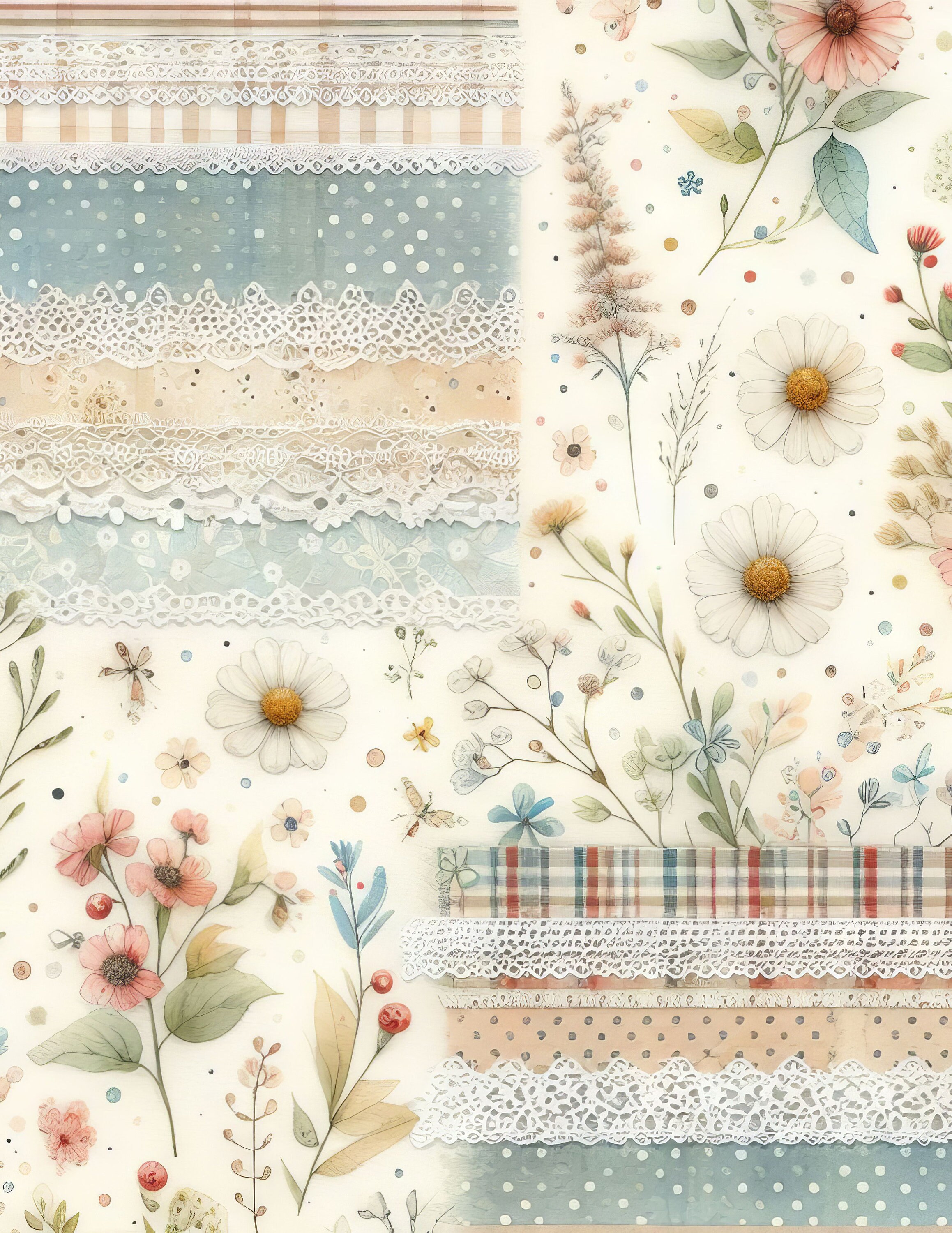 Calico Paper Clip Art Bundle 10 High Res Watercolor Jpgs for Junk Journaling, Scrapbook, Crafts ...