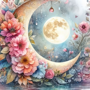 Magical Moon: Clipart Bundle 10 High Res Watercolor Jpgs for Junk ...