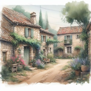 Rustic Village 10 High Res Watercolor Jpgs for Junk Journaling ...
