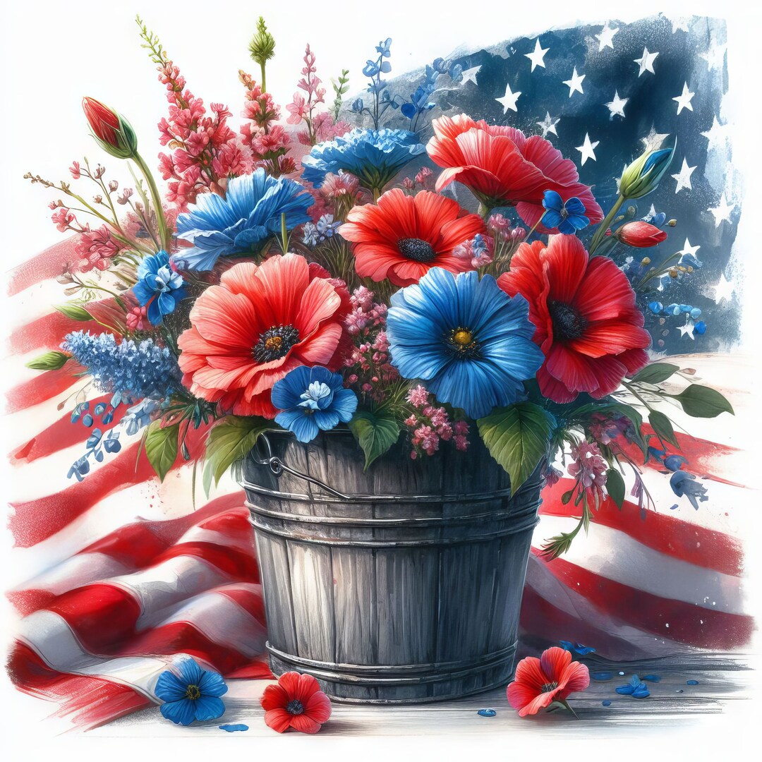 Patriotic Flowers Clipart Bundle 10 High Res Watercolor Jpgs for Junk ...
