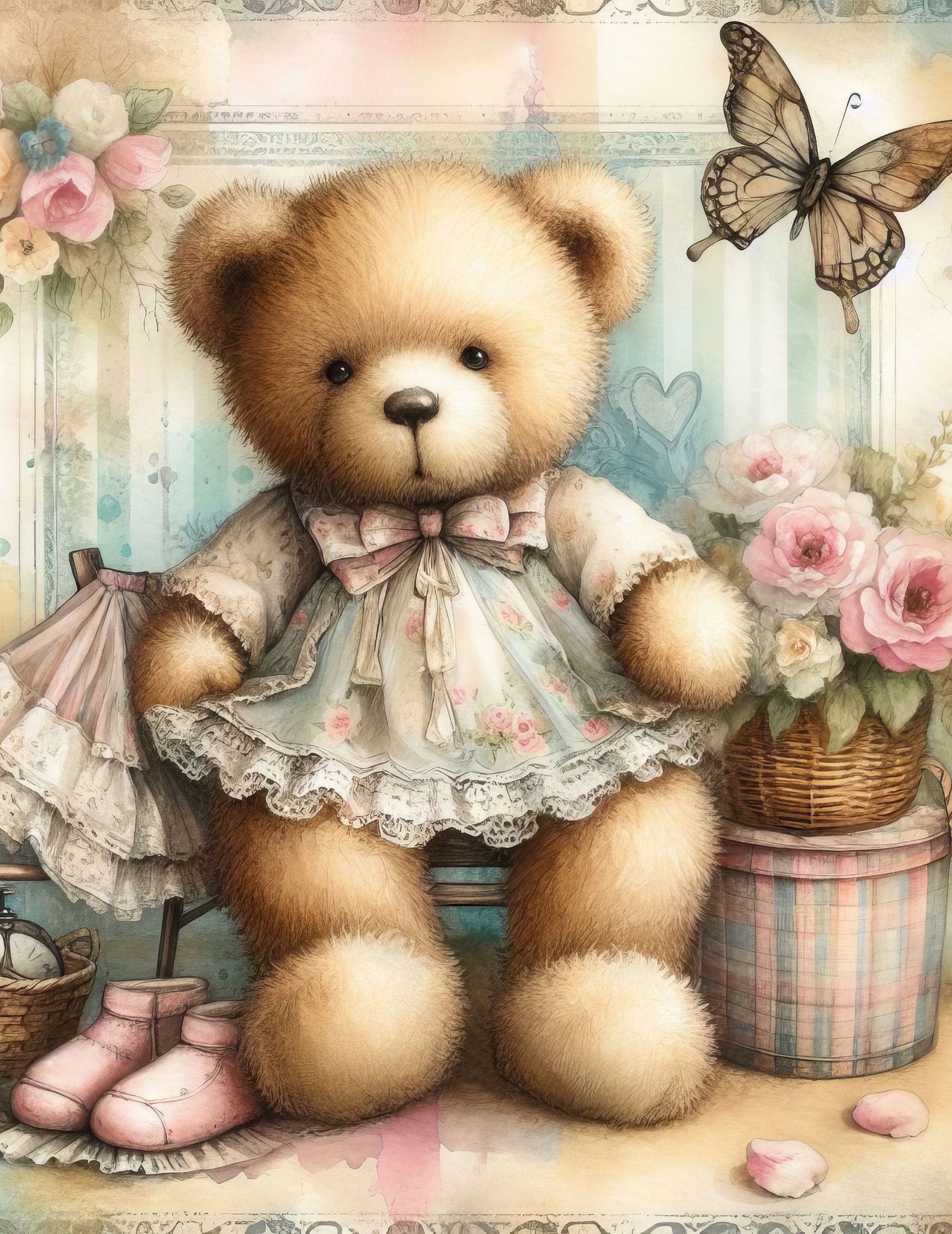 Vintage Teddy Bear Clipart Bundle 10 High Res Watercolor Jpgs for Junk ...
