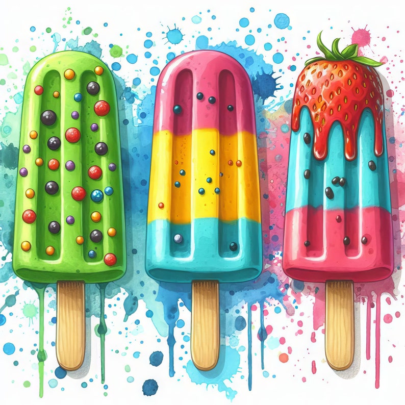 Yummy Summer Popsicles: Clip Art, 10 High Res Watercolor Jpgs, Junk ...