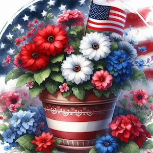 USA Patriotic Flowers Clipart Bundle 10 High Res Watercolor Jpgs for ...