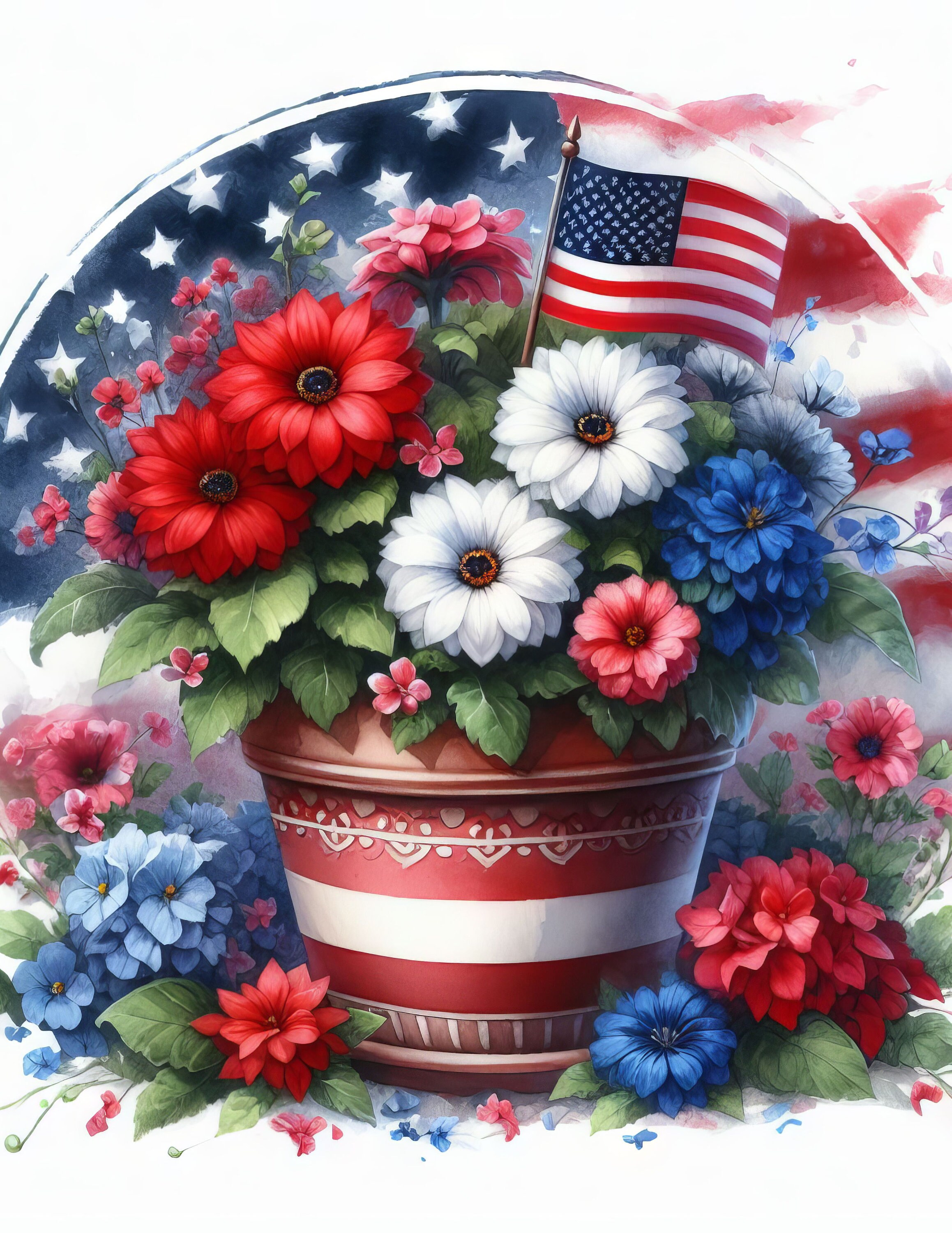USA Patriotic Flowers Clipart Bundle 10 High Res Watercolor Jpgs for ...