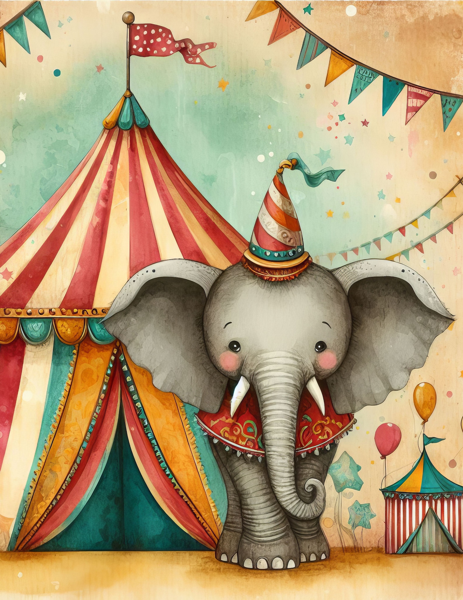 Circus Tent With Elephant 10 High Res Watercolor Jpgs, Junk Journaling ...