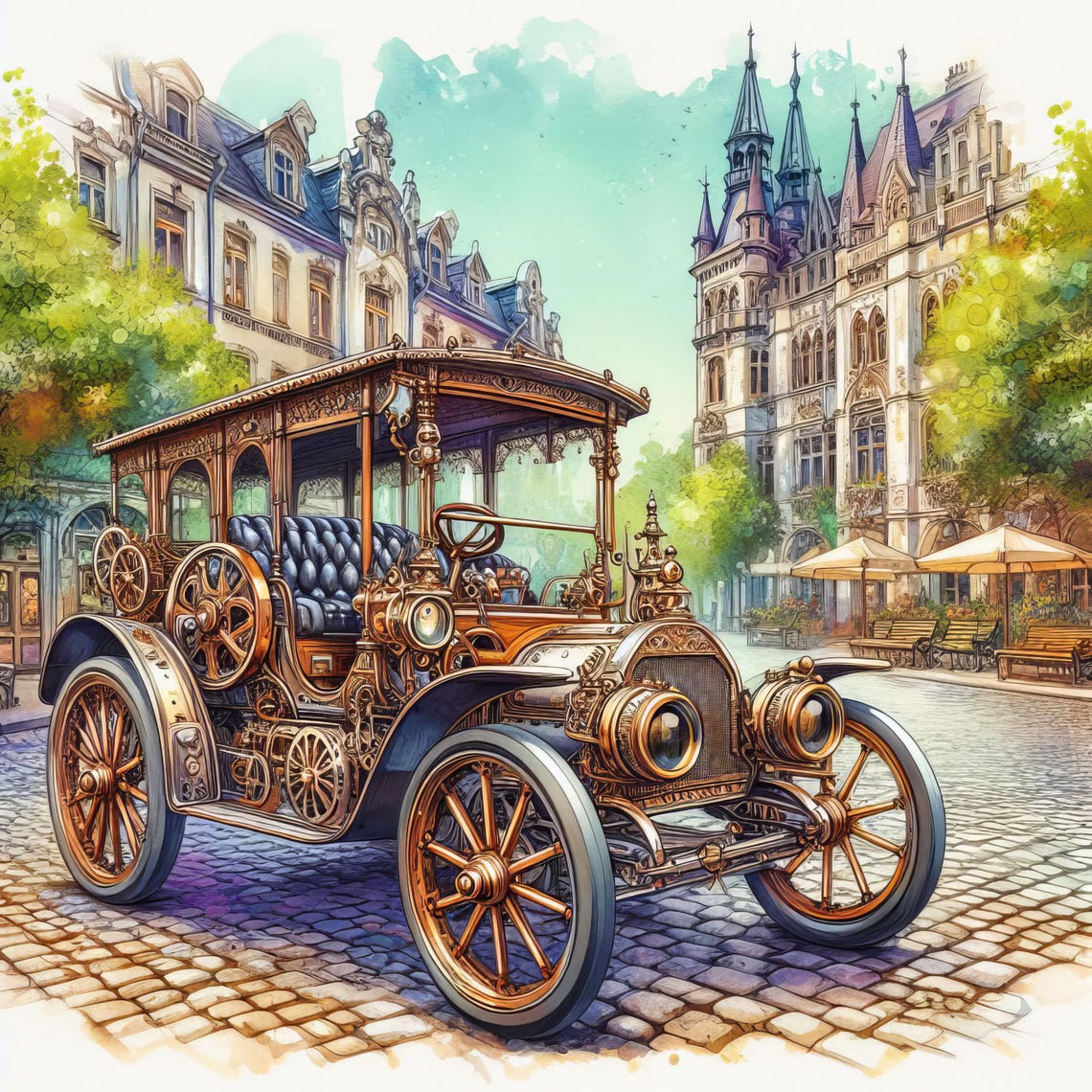 Steampunk Car 10 High Res Watercolor Jpgs Junk Journaling, Card Making ...