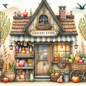 Whimsical Grocery Store Clip Art 10 High Res Watercolor Jpgs for Junk ...