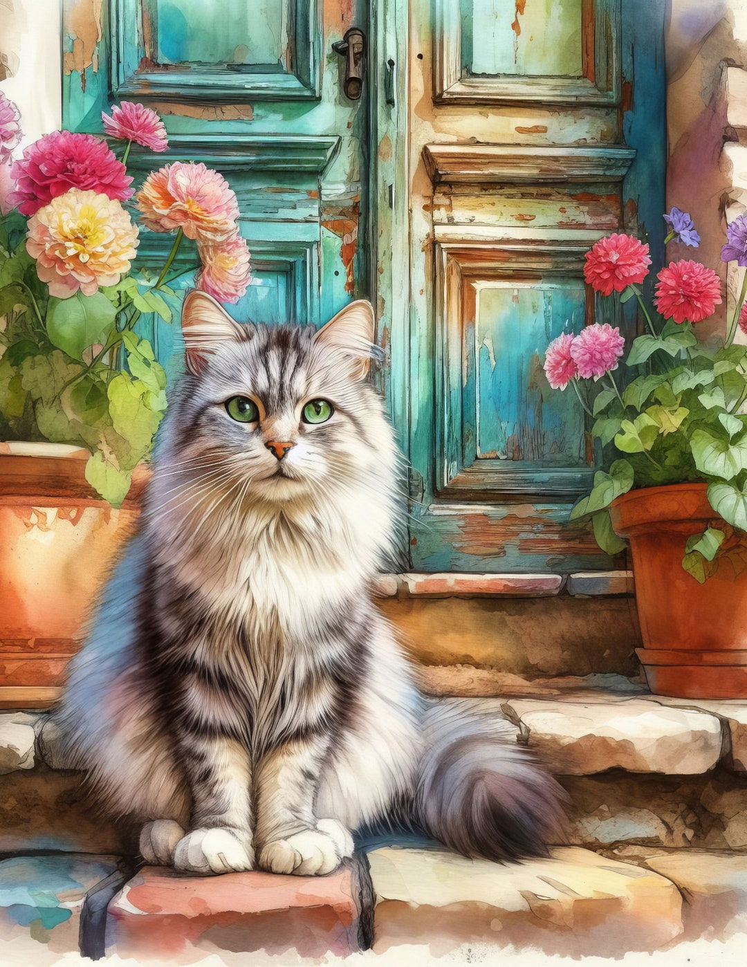 Waiting Cat Clip Art Bundle 10 High Res Watercolor Jpgs for Junk ...